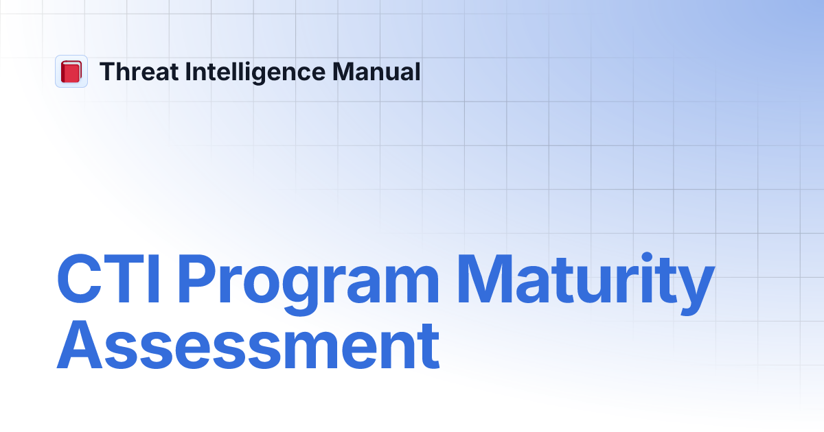 CTI Program Maturity Assessment | Threat Intelligence Manual
