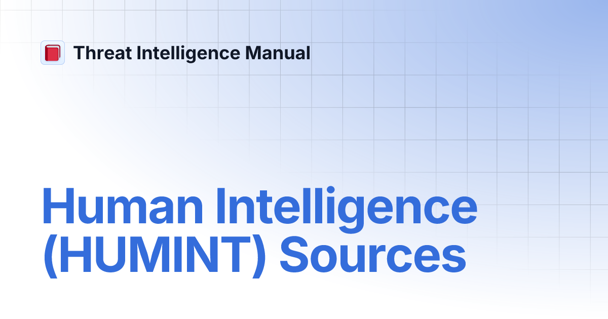Human Intelligence (HUMINT) Sources | Threat Intelligence Manual