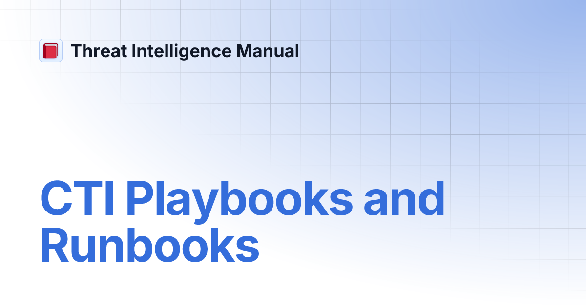 CTI Playbooks and Runbooks | Threat Intelligence Manual