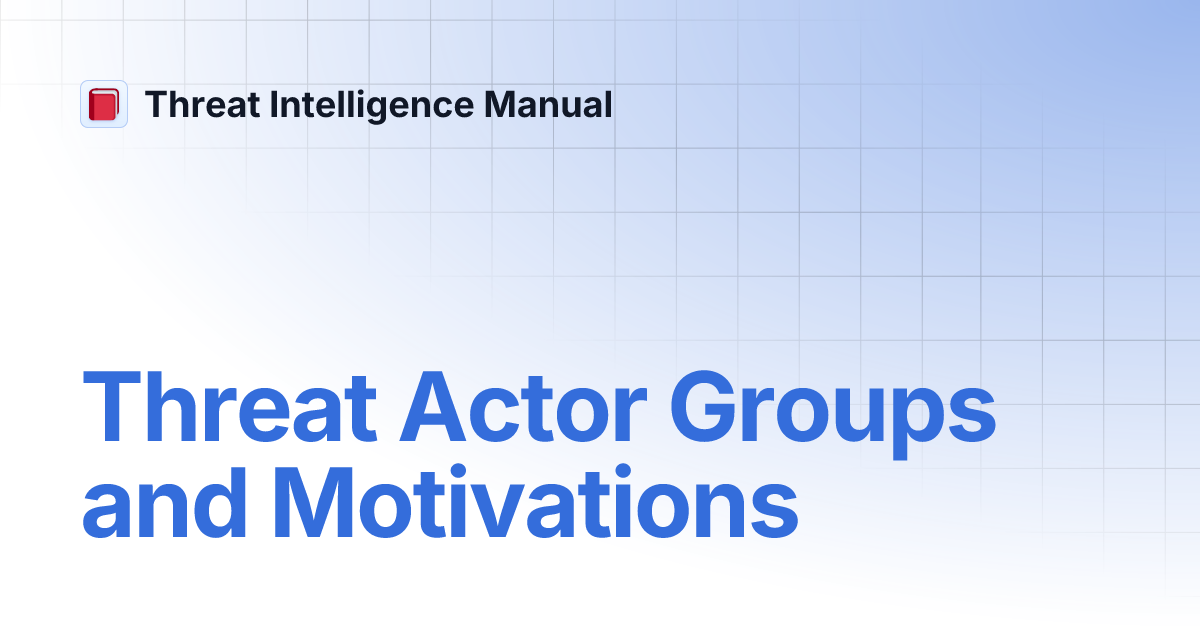 Threat Actor Groups and Motivations | Threat Intelligence Manual